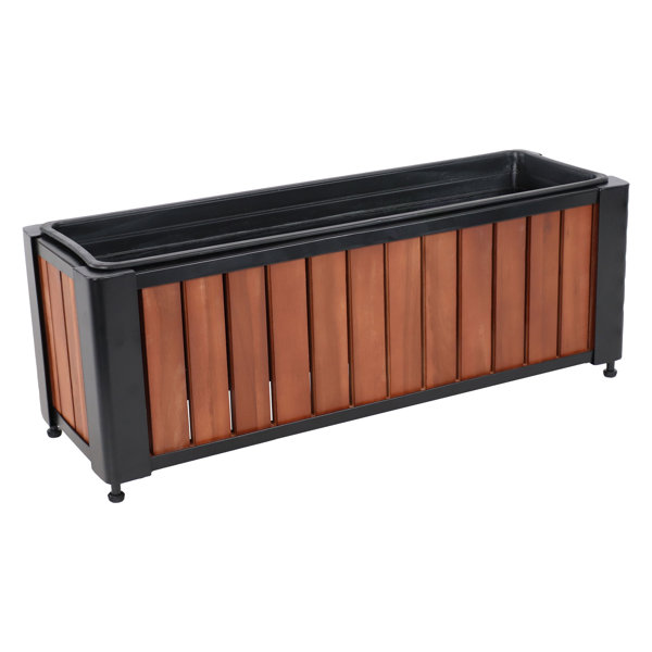 Arlmont & Co. Robinet Rectangular Slatted Acacia Wood Planter Box with Liner - 24" x 8.25" x 8. ...